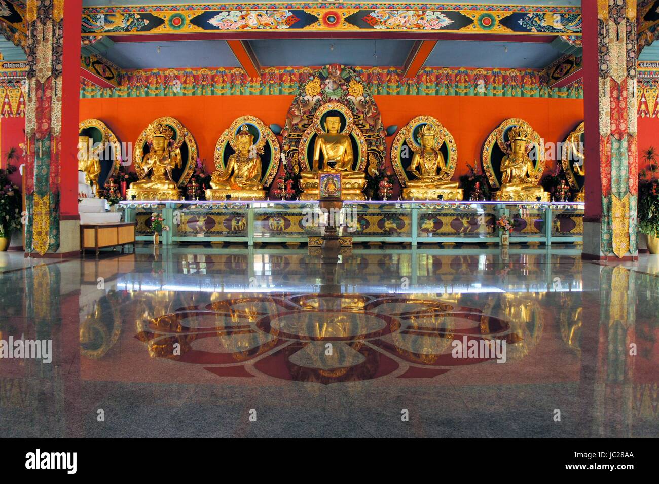 Statues of Guru Rinpoche, Lord Buddha and Buddha Amitayus in the ...