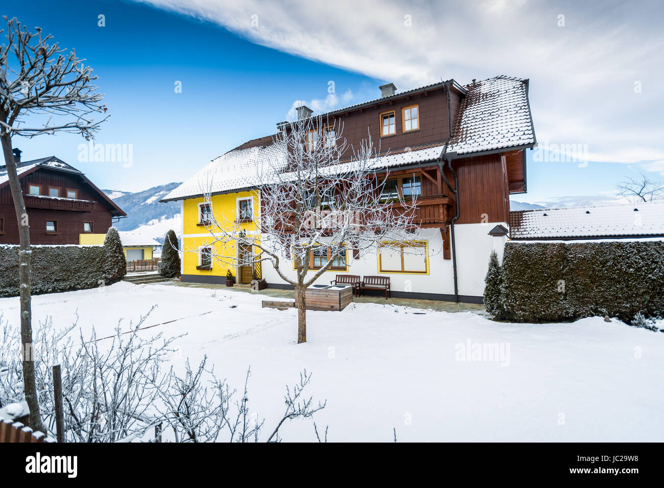 Beautiful traditional wooden house in Austrian Alps Stock Photo - Alamy