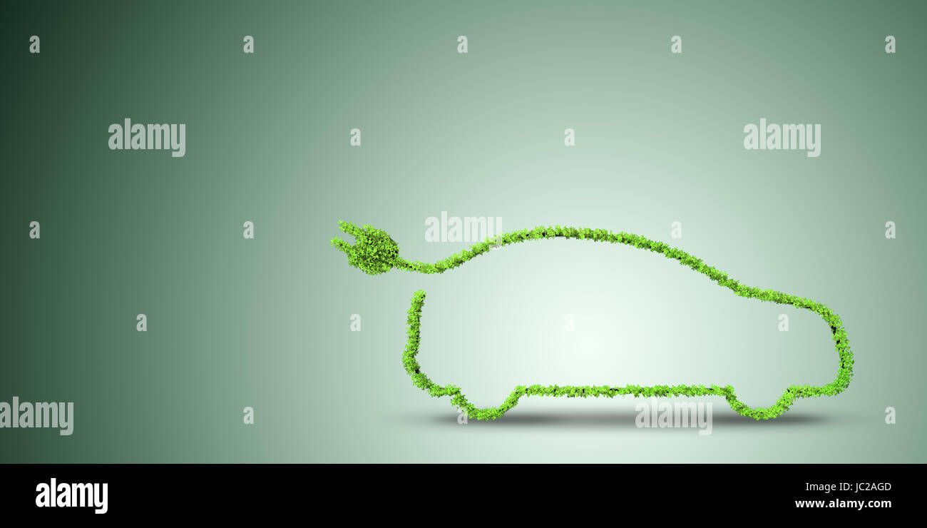 Electric car concept in green environment concept - 3d rendering Stock ...