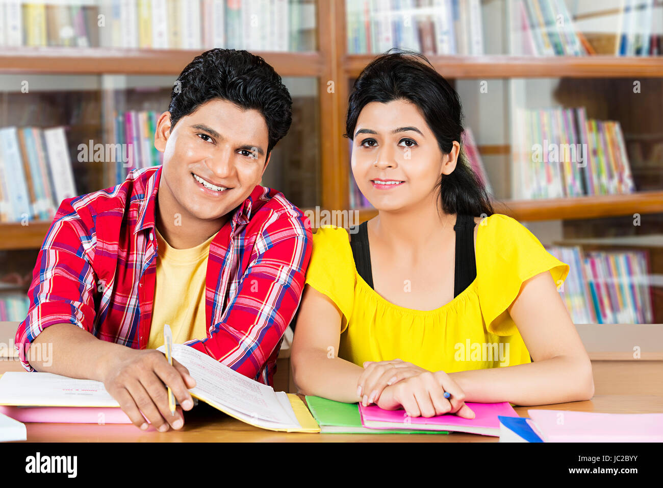 College Couple Student Studying Library Exam Preparing Stock Photo - Alamy