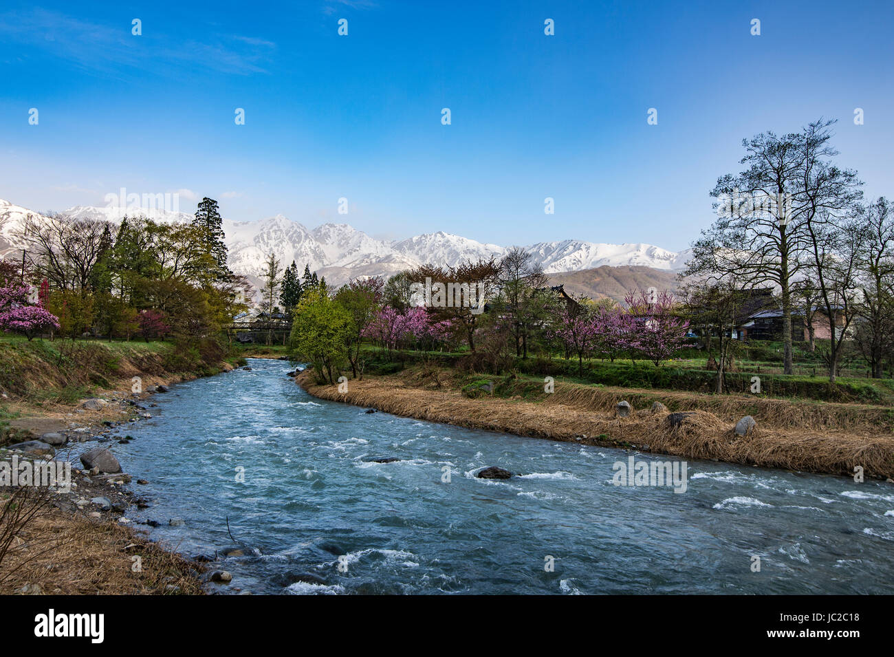 Hakuba Mountains from Oide Park in Misty Morning Stock Photo - Alamy