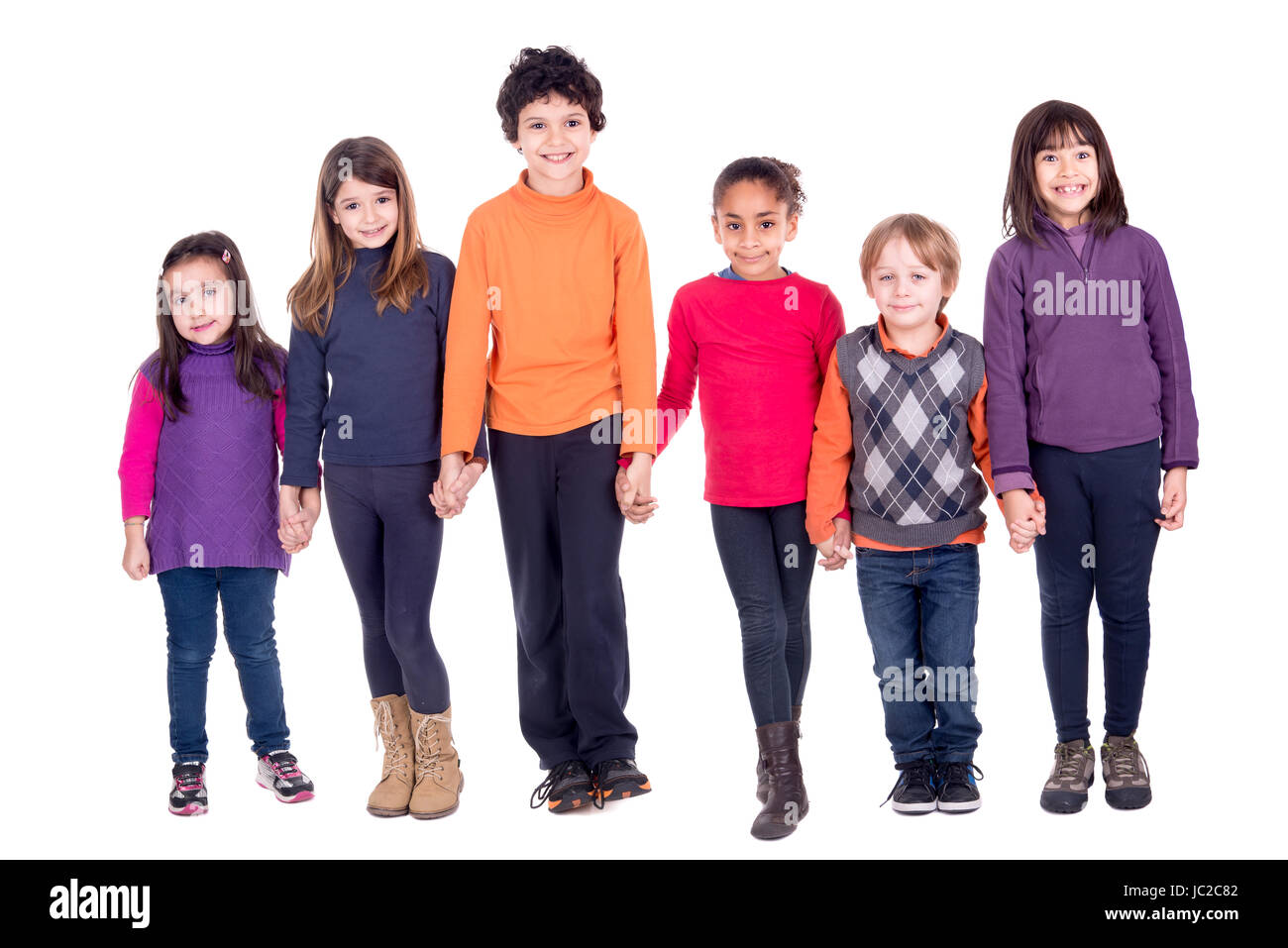 Group of children holding hands isolated in white Stock Photo - Alamy