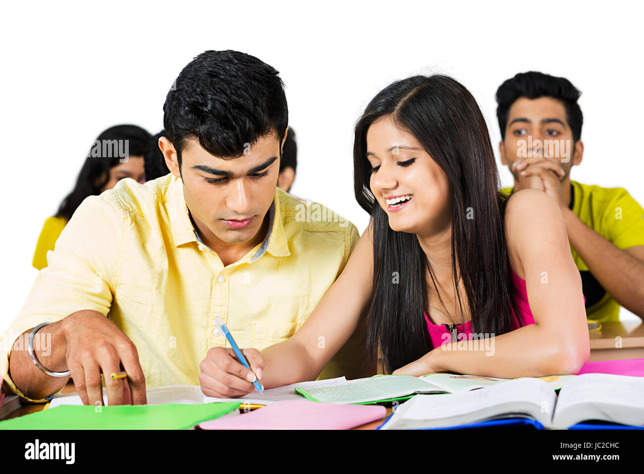 College Couple Student Notebook Writing Studying Classroom Stock Photo ...