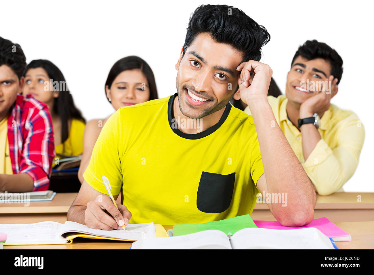 College Boy Student Studying Writing Notebook Classroom Stock Photo - Alamy