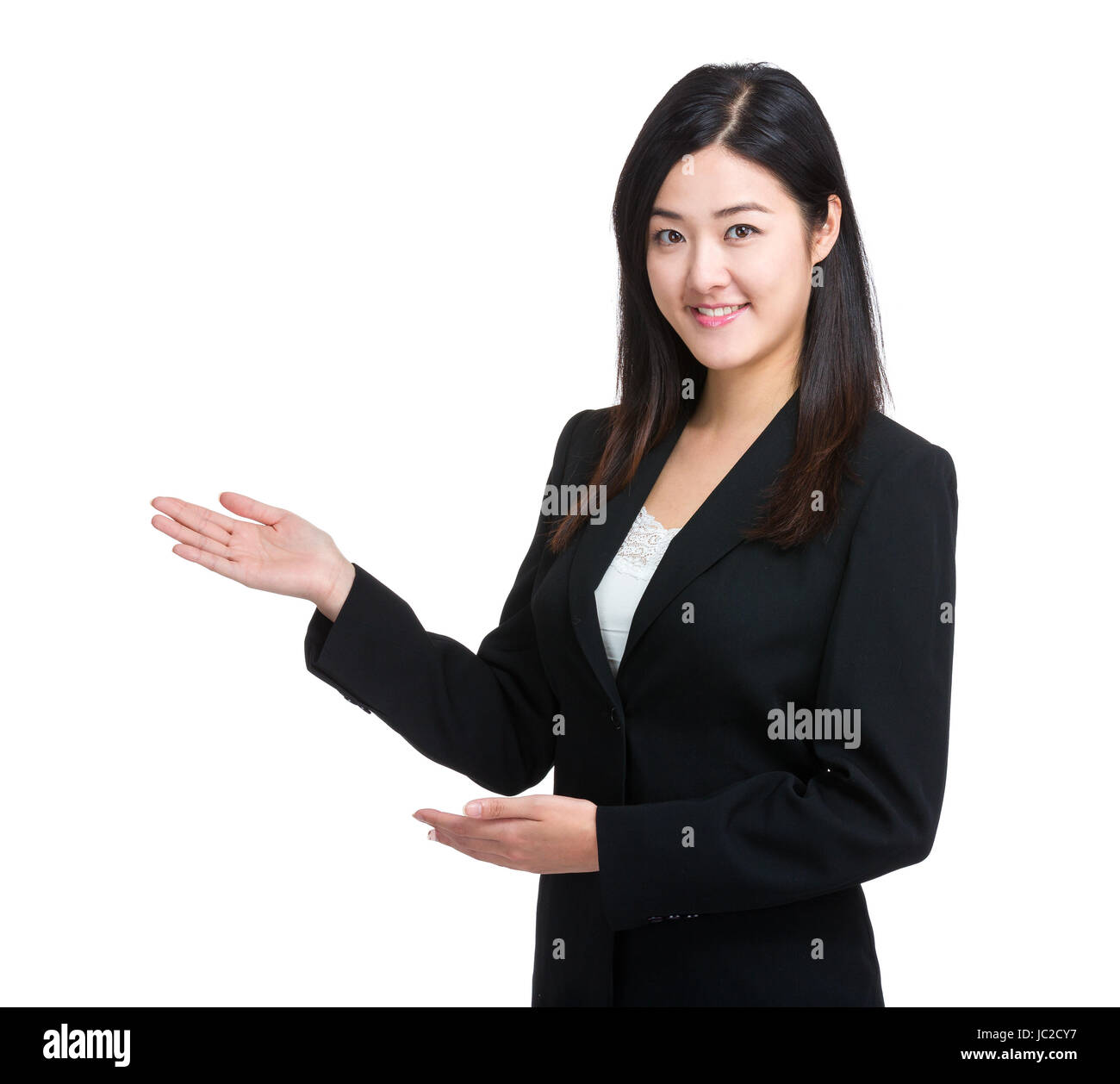 Business woman introduce something by hand Stock Photo - Alamy