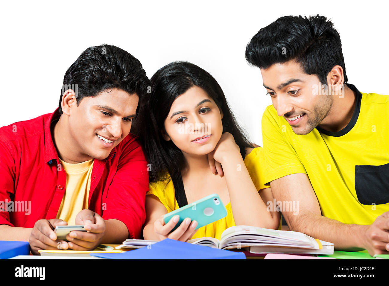 College Friends Student Reading Message Phone Enjoy Stock Photo - Alamy