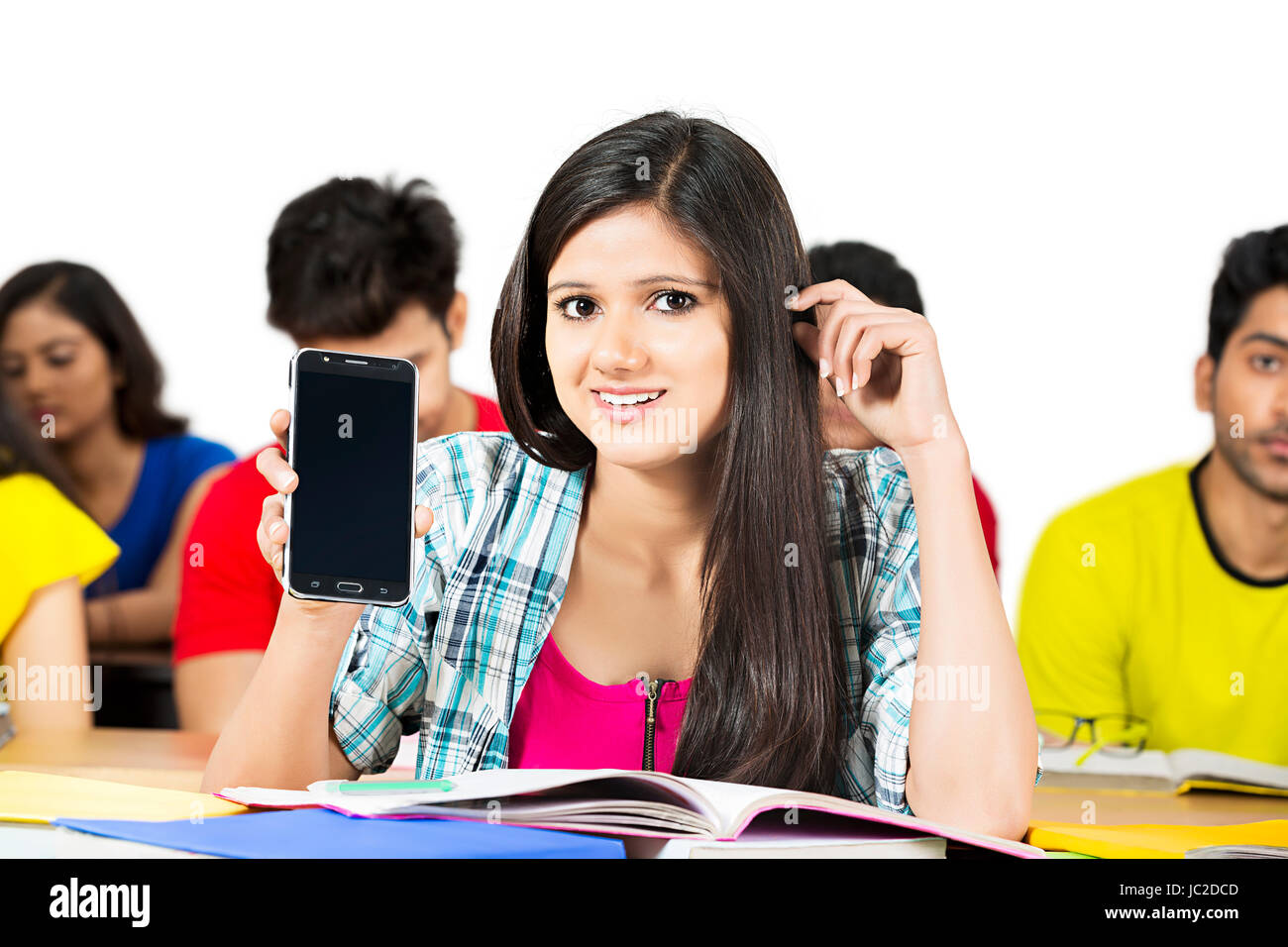 College Girl Student Classroom Showing Mobile Phone Stock Photo - Alamy