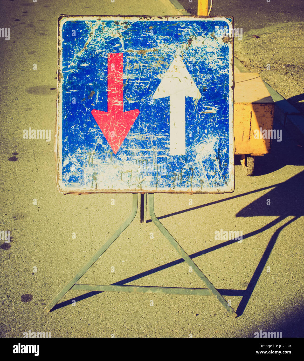 Vintage retro looking Grunge traffic sign for road works Stock Photo ...