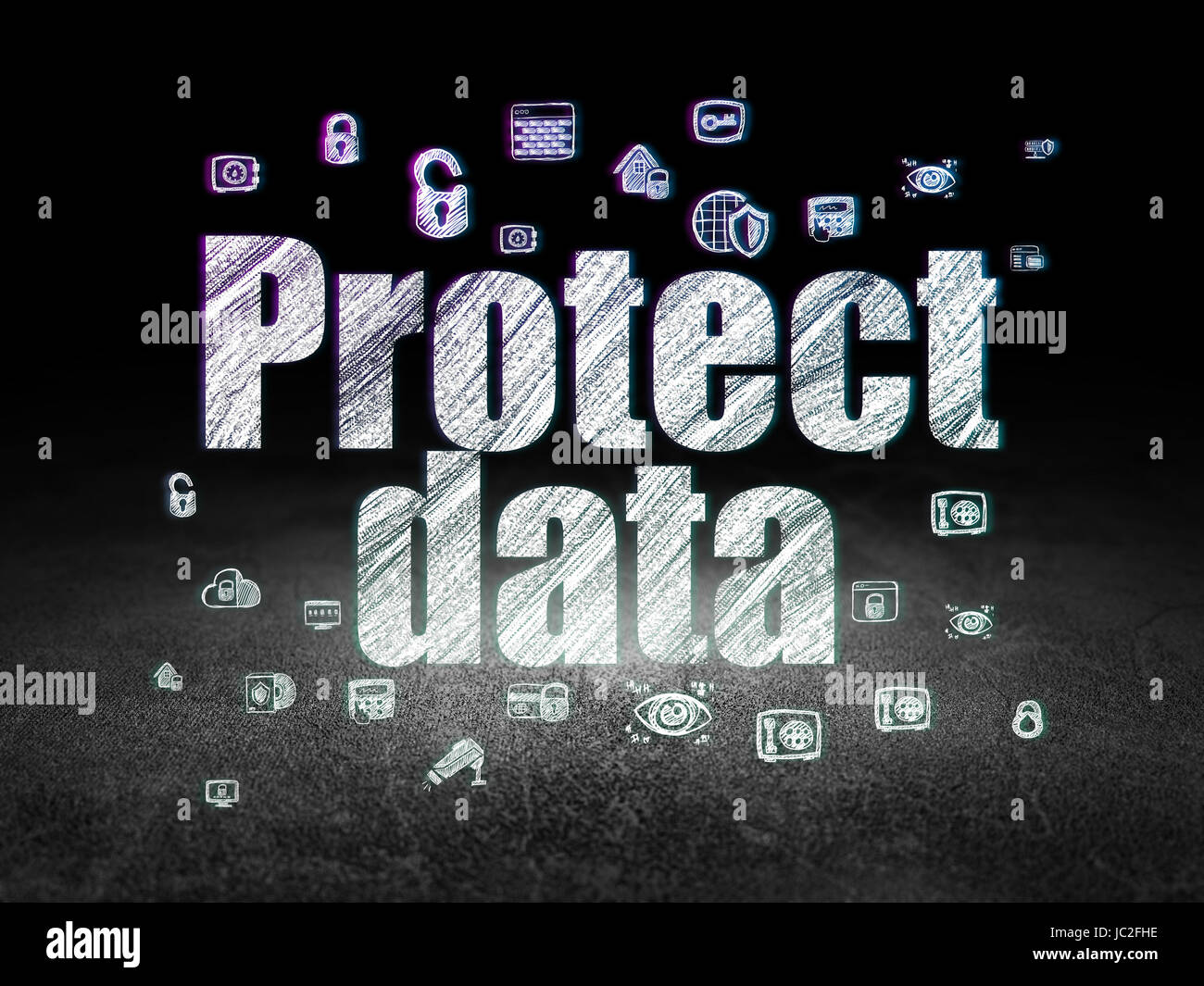 Privacy concept: Protect Data in grunge dark room Stock Photo - Alamy