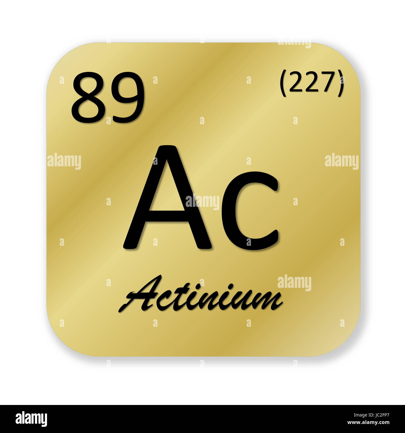 Black actinium element into golden square shape isolated in white ...