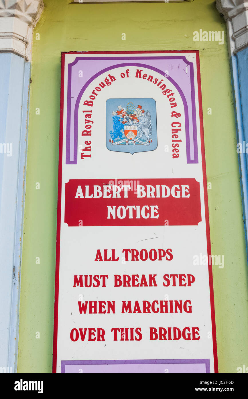 England, London, Chelsea, Albert Bridge, Historic Toll Bridge Sign ...