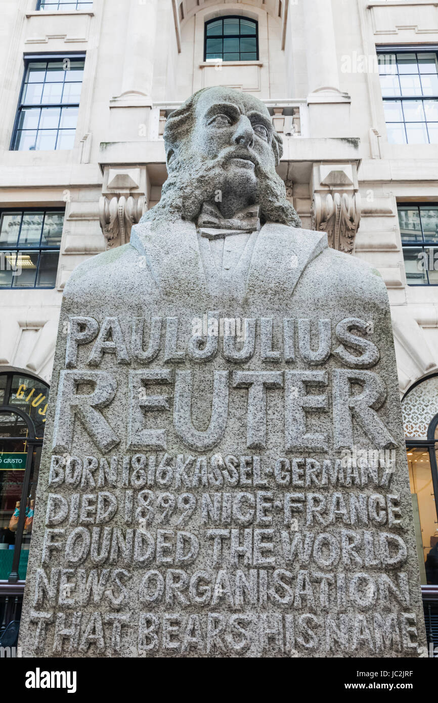 England, London, City of London, Statue of Paul Julius Reuter, Founder ...