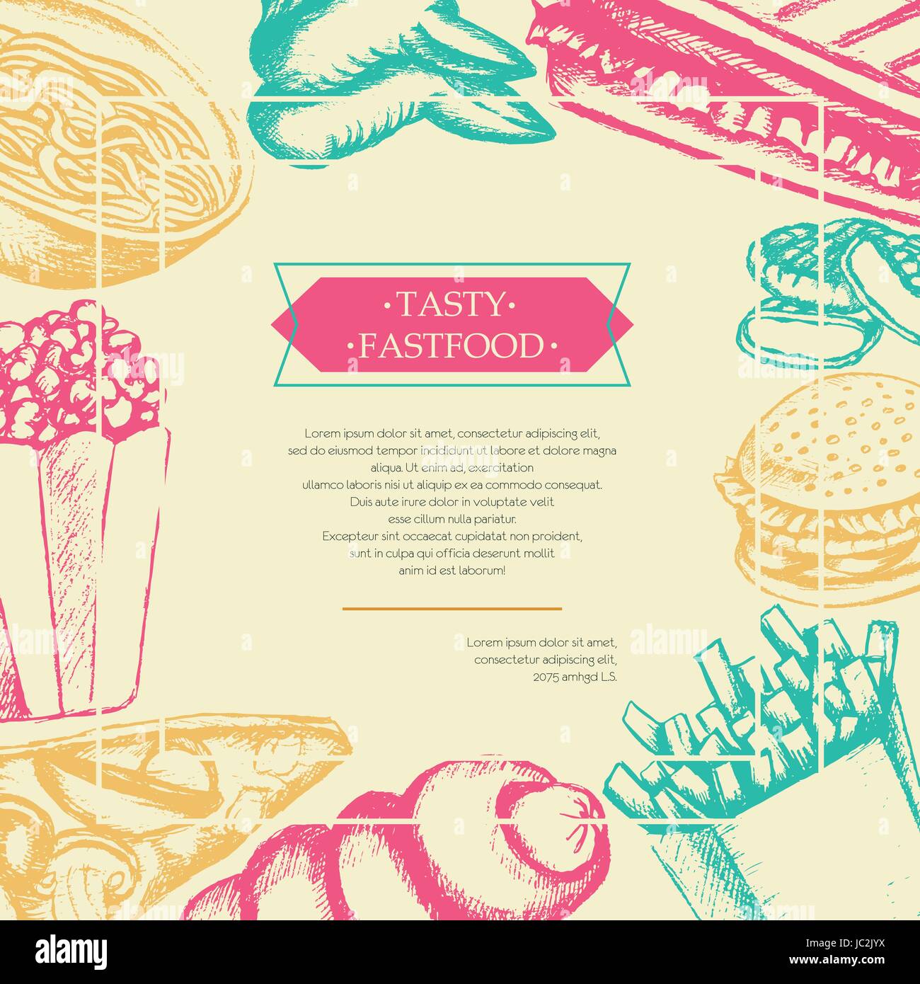 Fast food - color hand drawn vintage postcard template Stock Vector ...