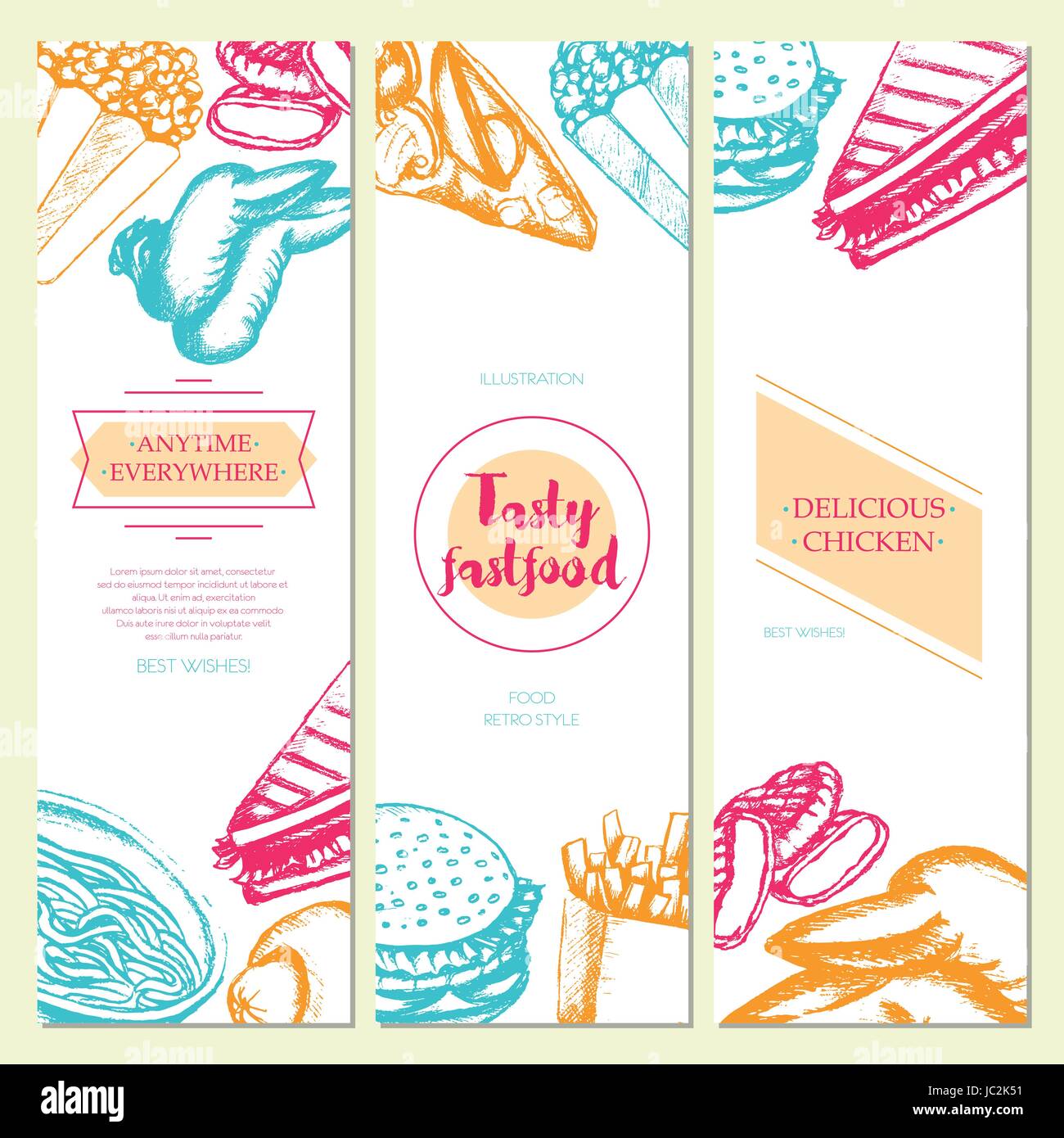 Fast food - color hand drawn square template banner Stock Vector Image ...