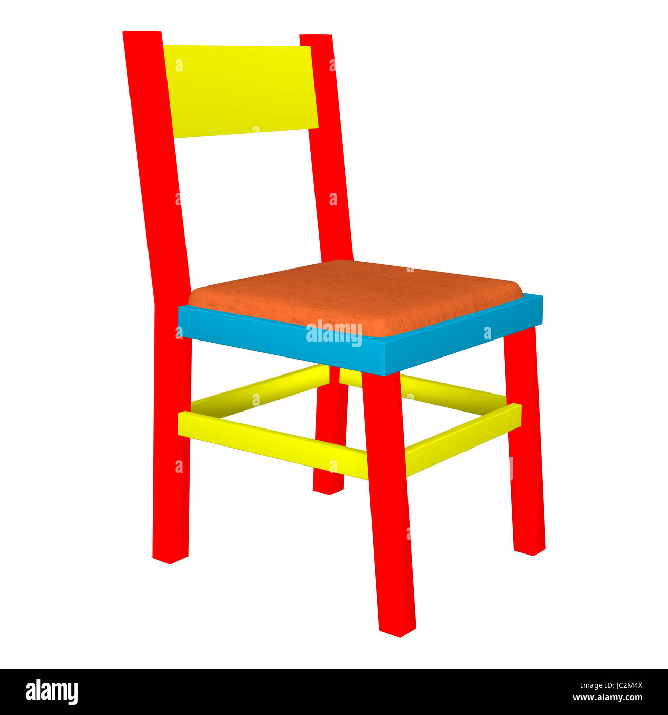 3D digital render of a colorful wooden child chair isolated on white ...