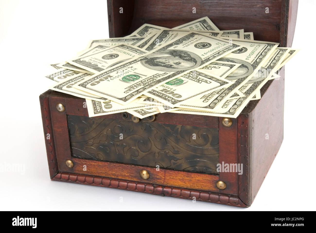 old box with money inside on white Stock Photo - Alamy