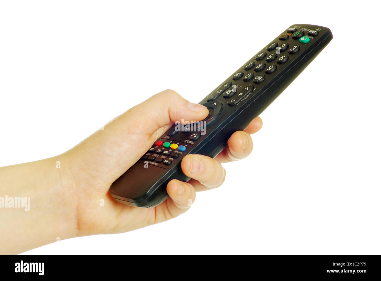 remote control in hand isolated on white background Stock Photo - Alamy