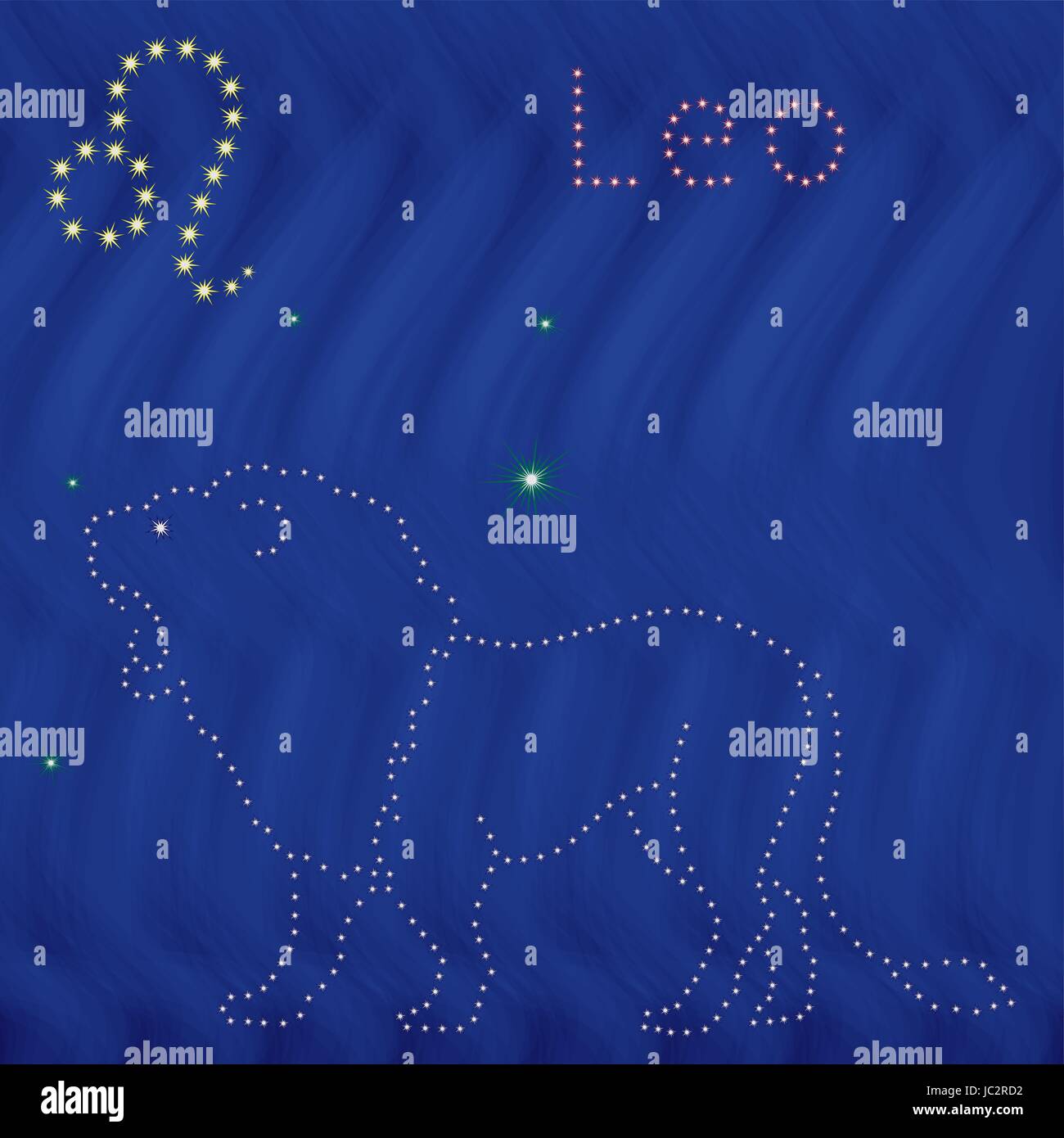Zodiac sign Leo contour with tiny stars on the background of blue wavy ...