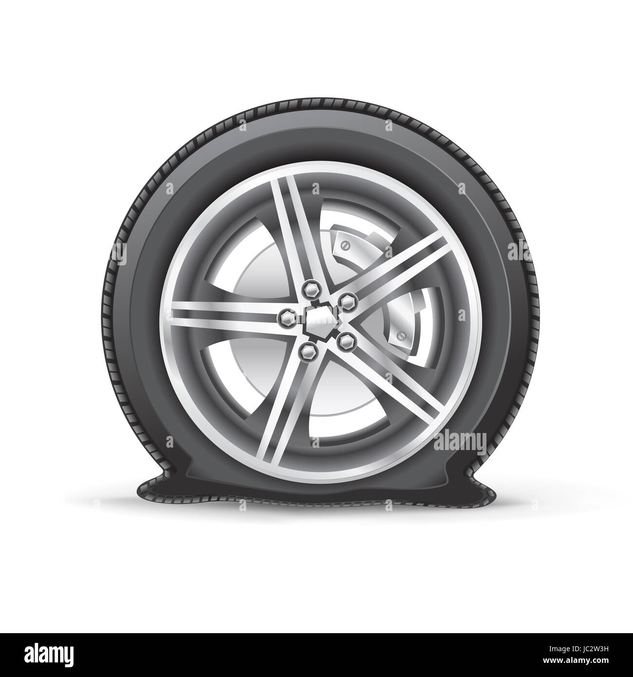 The flat tire on the white background Stock Photo - Alamy