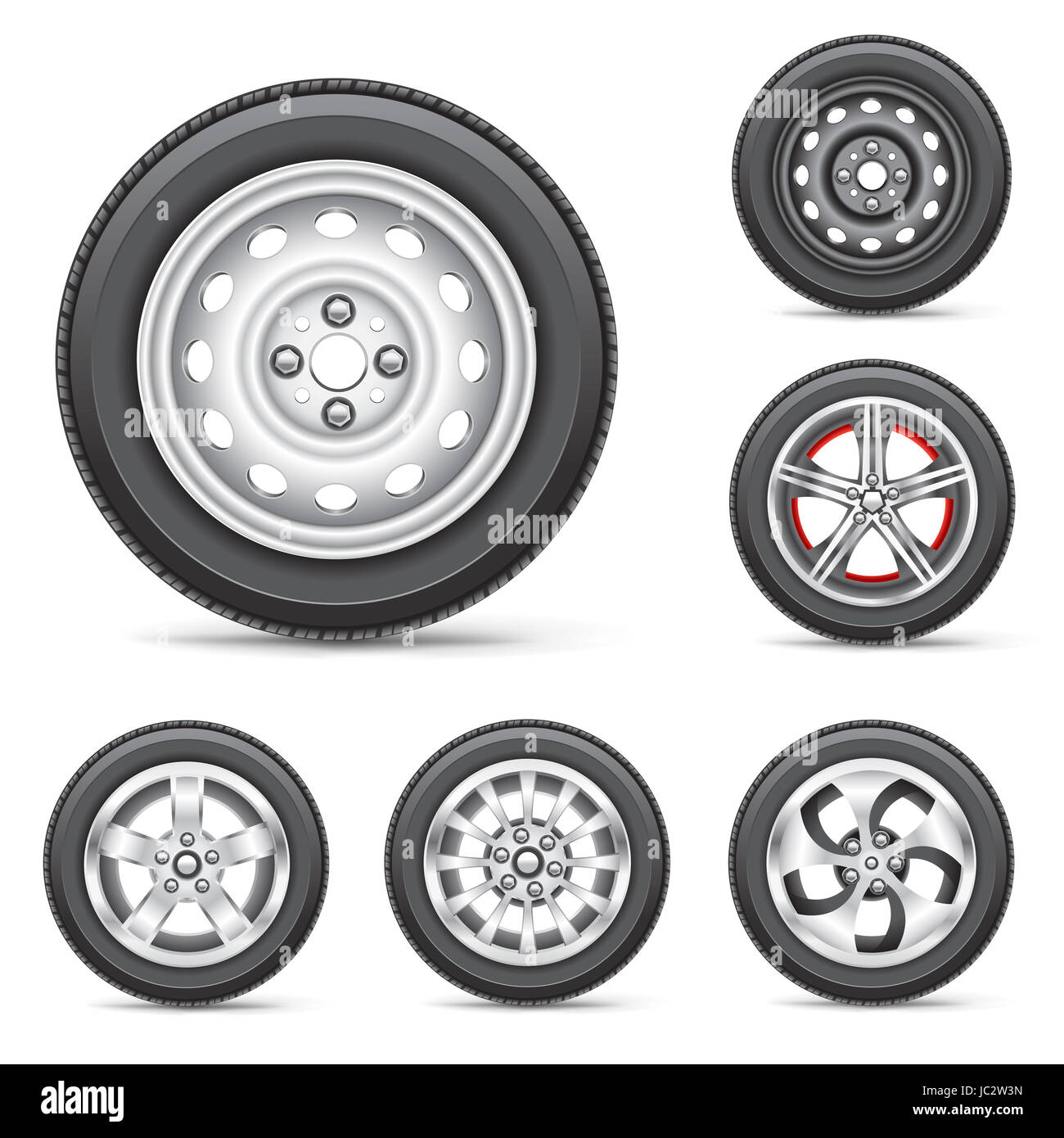The car wheels set collection on the white background Stock Photo - Alamy
