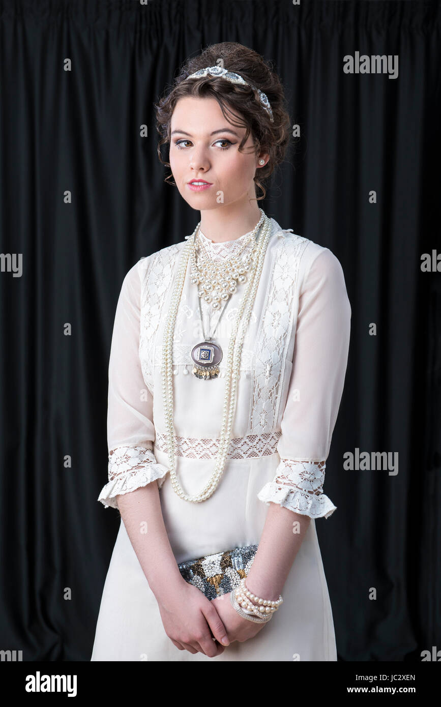 Neo-Victorian model in white dress Stock Photo - Alamy