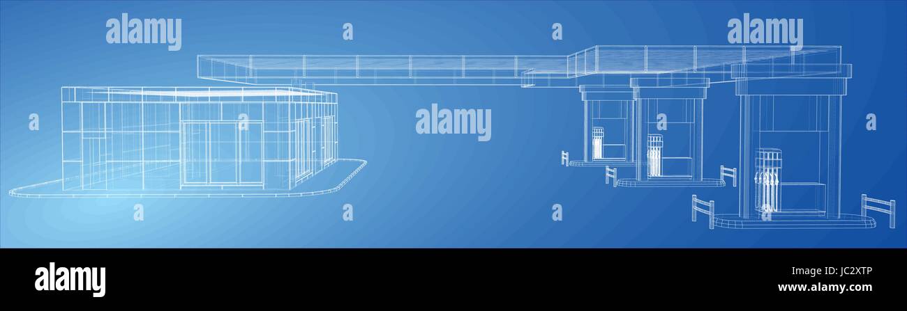 Gas Station. Wire frame vector illustration. 3d rendering Stock Vector ...
