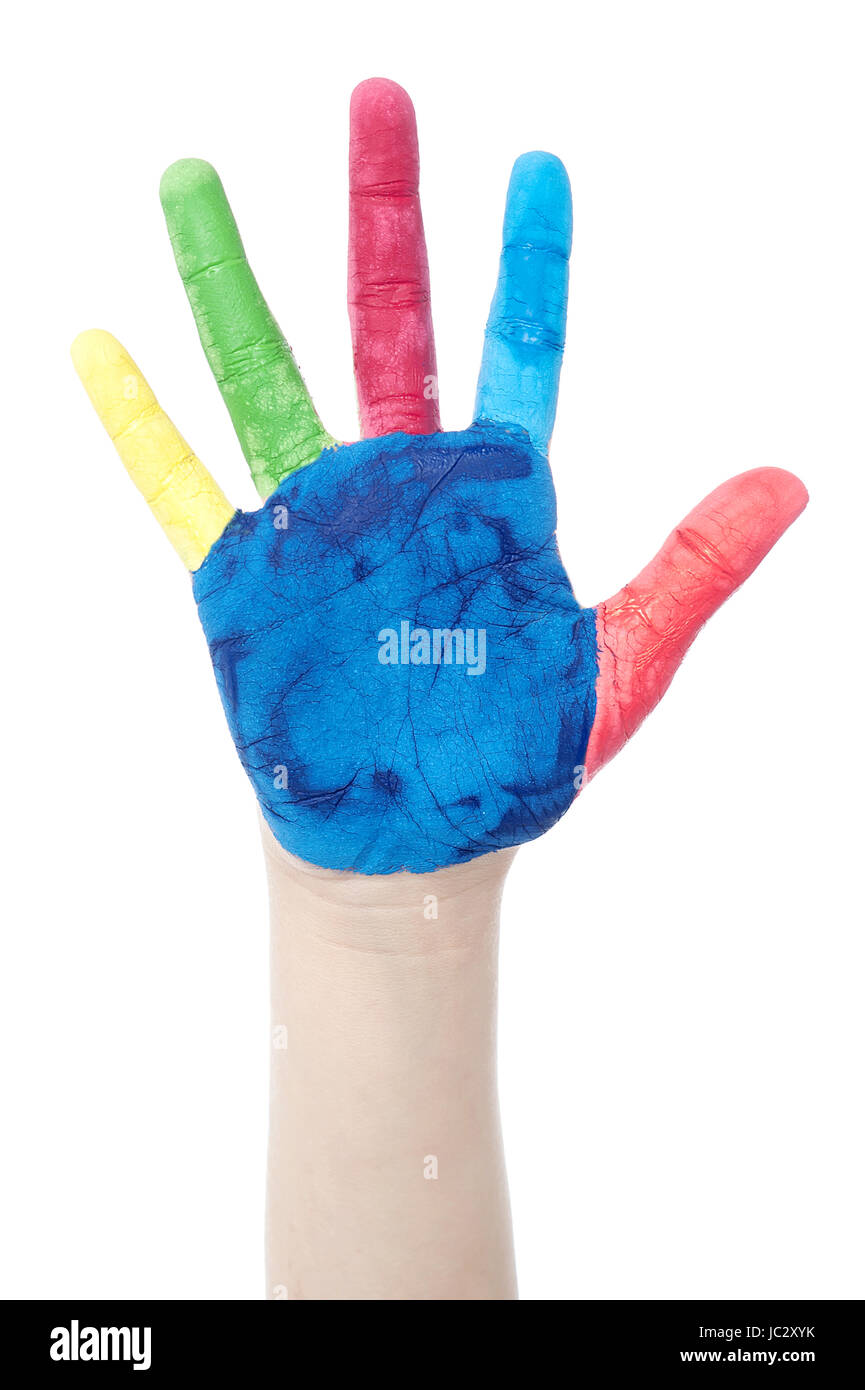 Colorful hand of a child isolated over white Stock Photo - Alamy