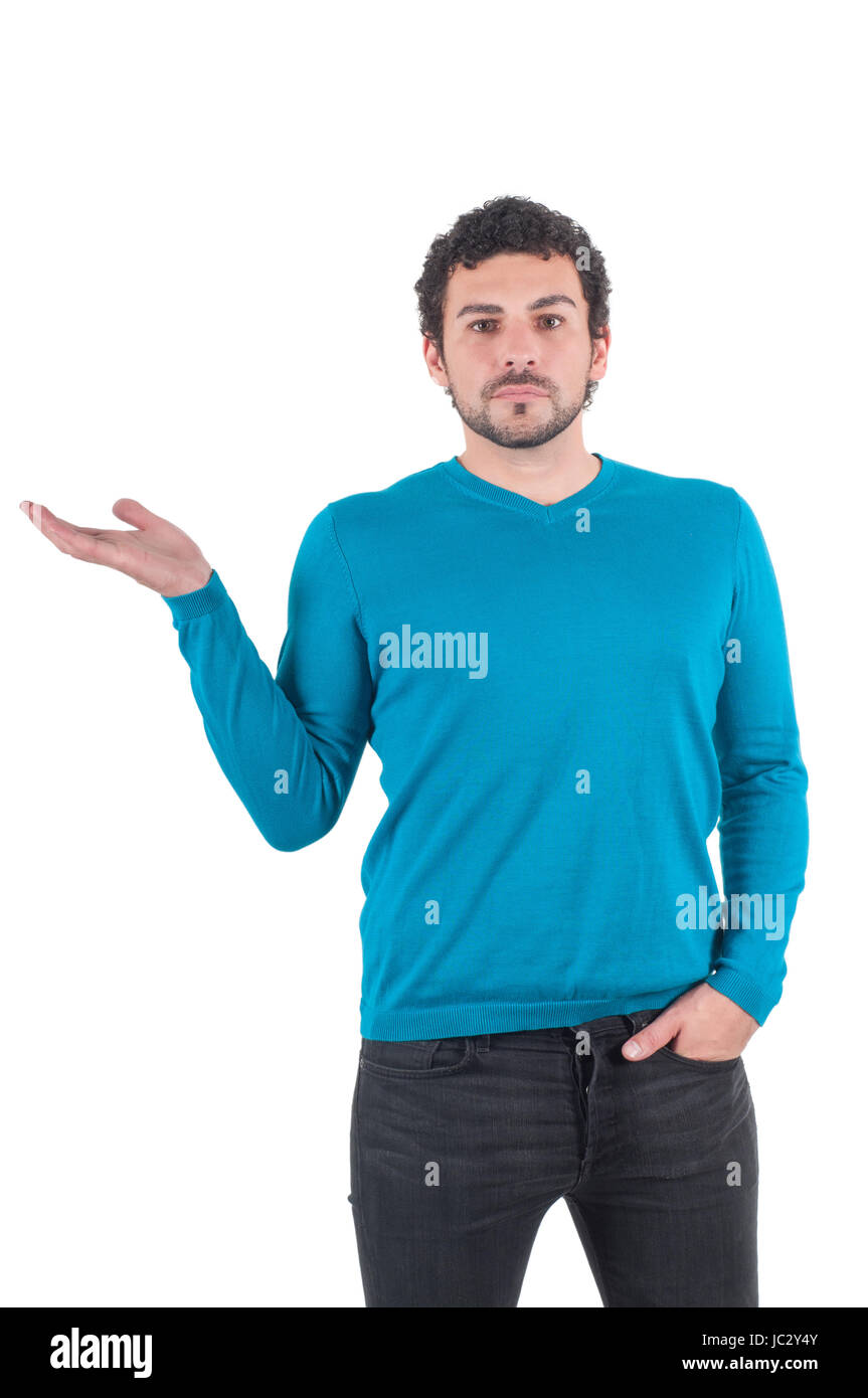 A portrait of man holding up his hand while standing Stock Photo - Alamy