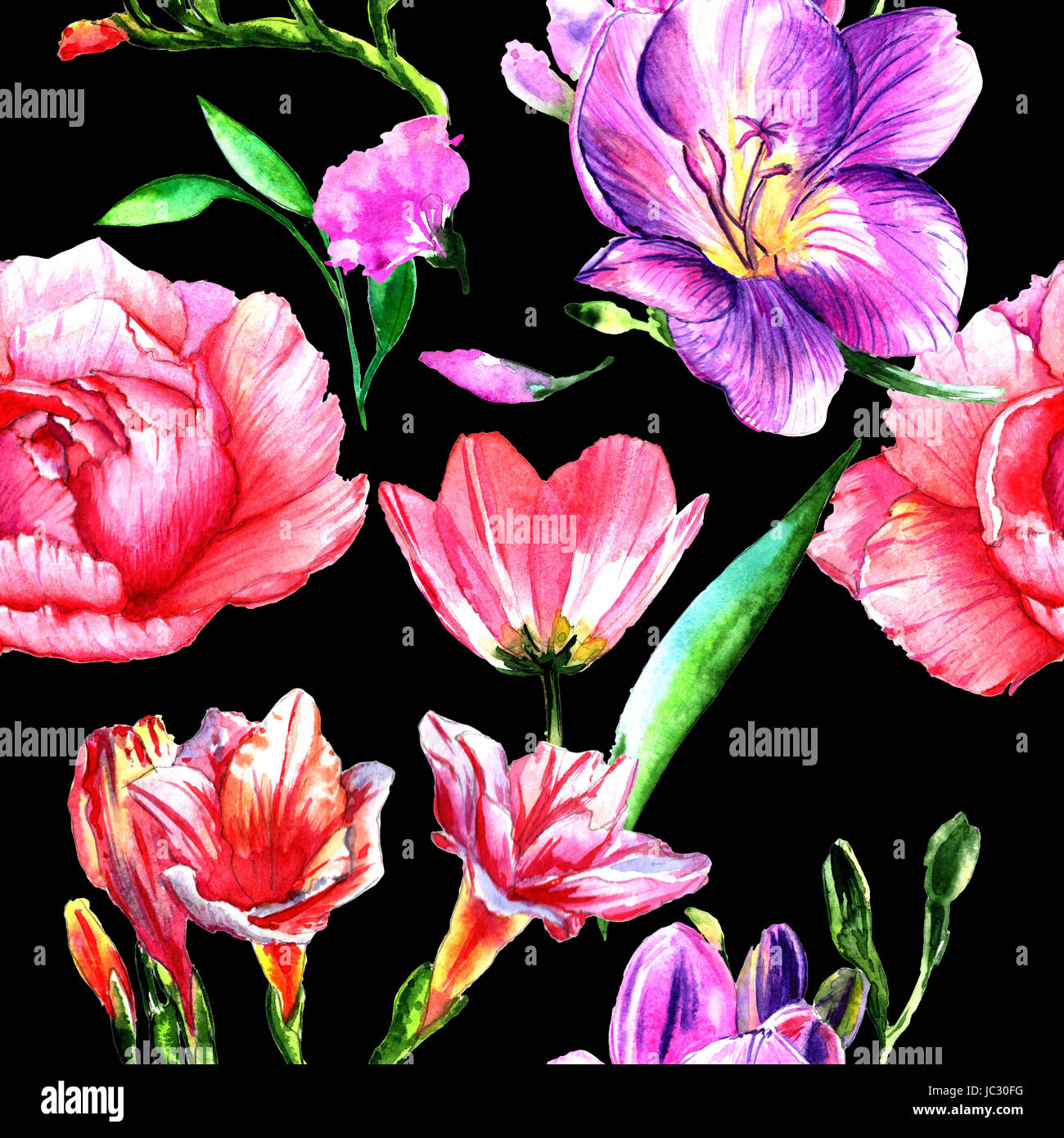 Wildflower peony flower pattern in a watercolor style isolated ...