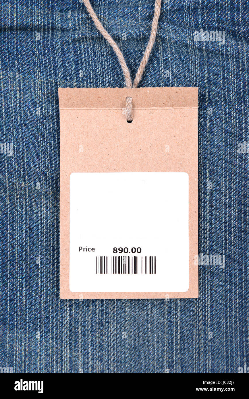 price tag with barcode on jeans textured Stock Photo - Alamy