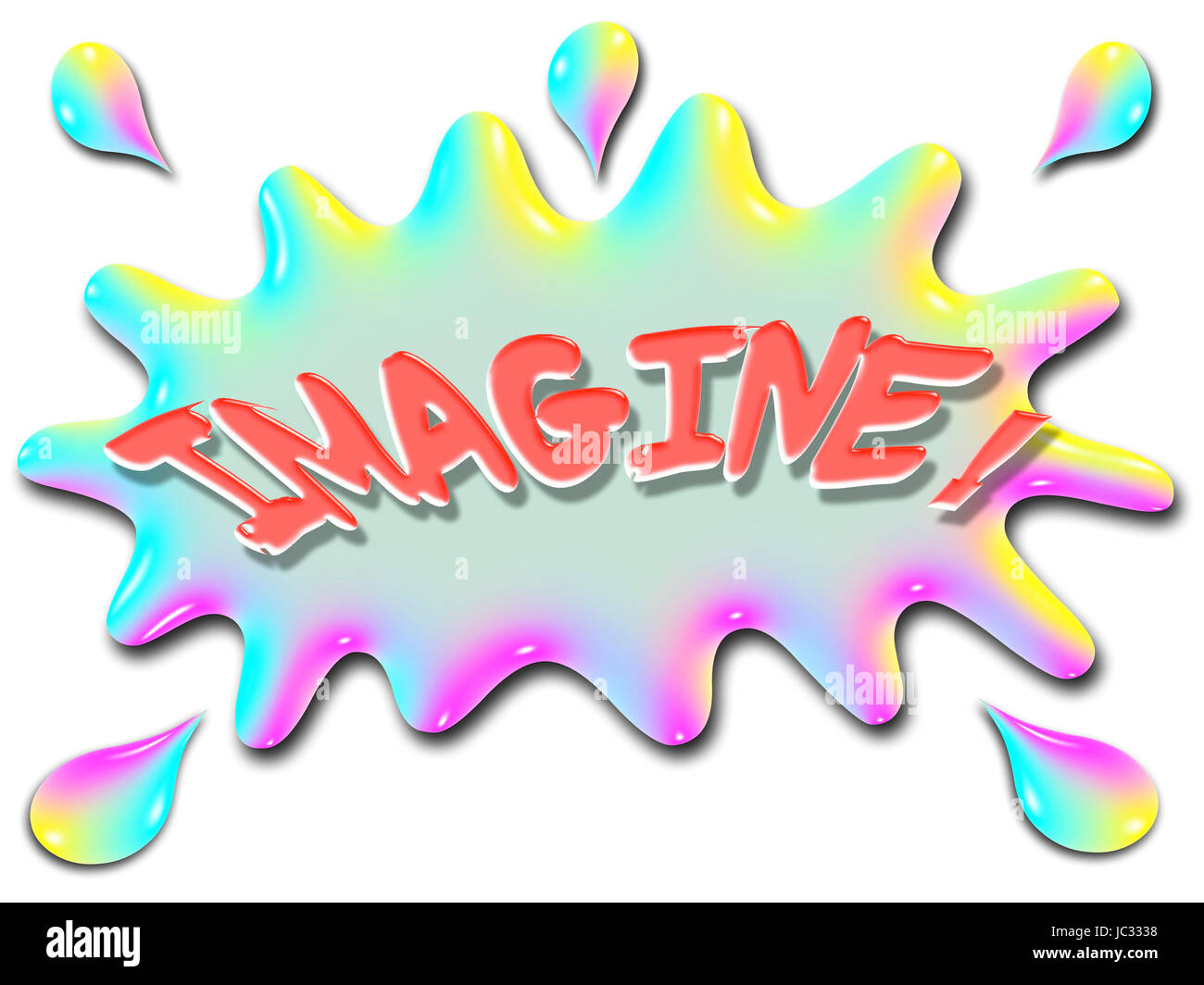 The word imagine is shown on top of a stylized splash of water, very ...