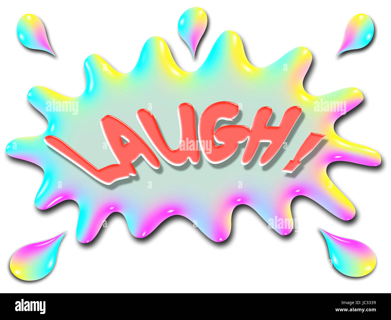 The word Laugh is shown on top of a stylized splash of water, very ...