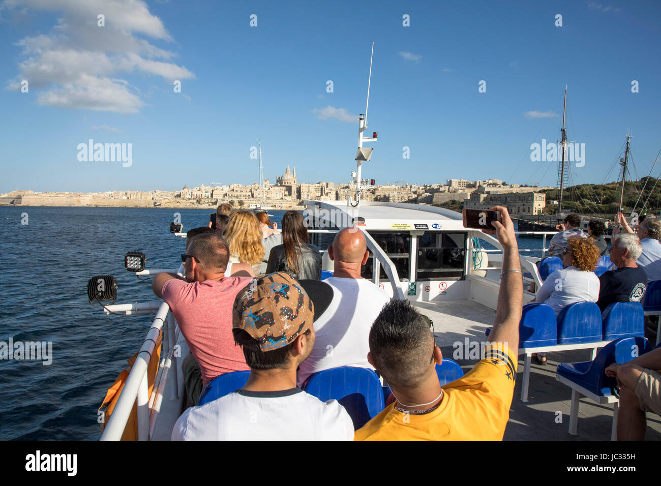 Malta, Valletta, skyline of the old town, ferry to Valletta from Sliema ...