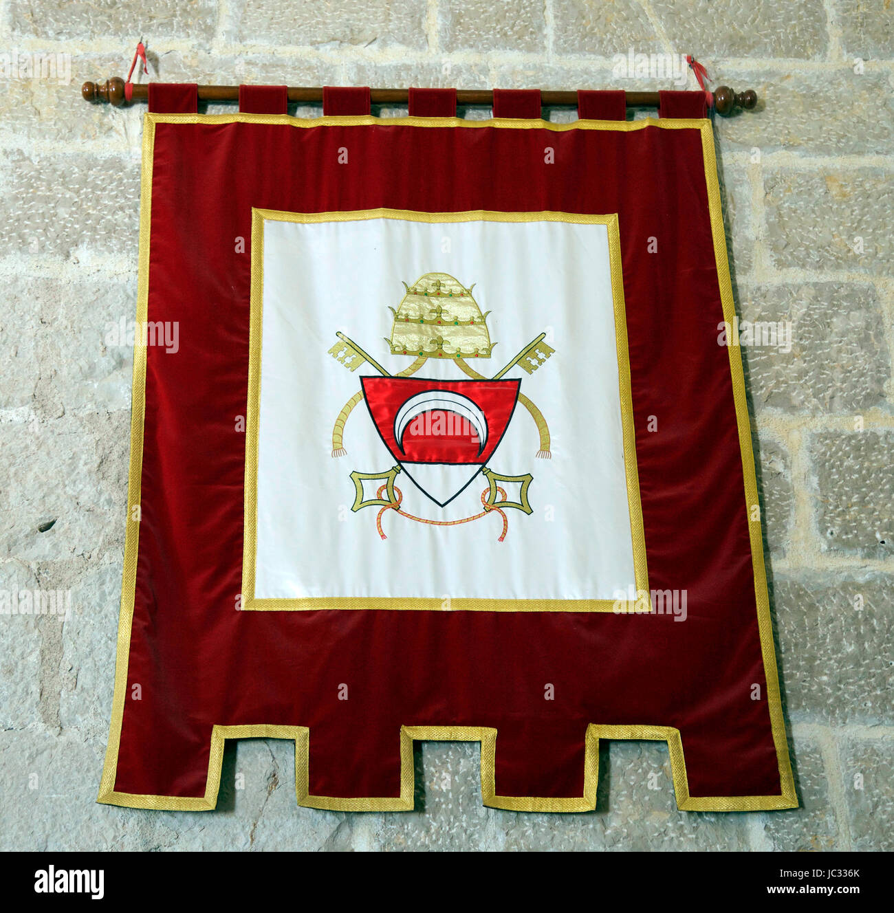 Banner in Peniscola Castle showing the arms of Pope Benedict VIII ...