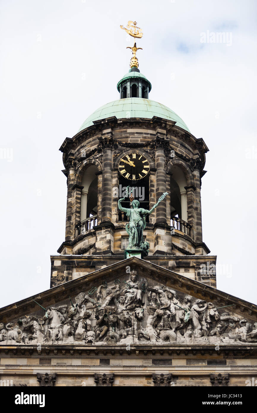 Main tower view of the Royal Palace of Amsterdam in Dam square Stock ...