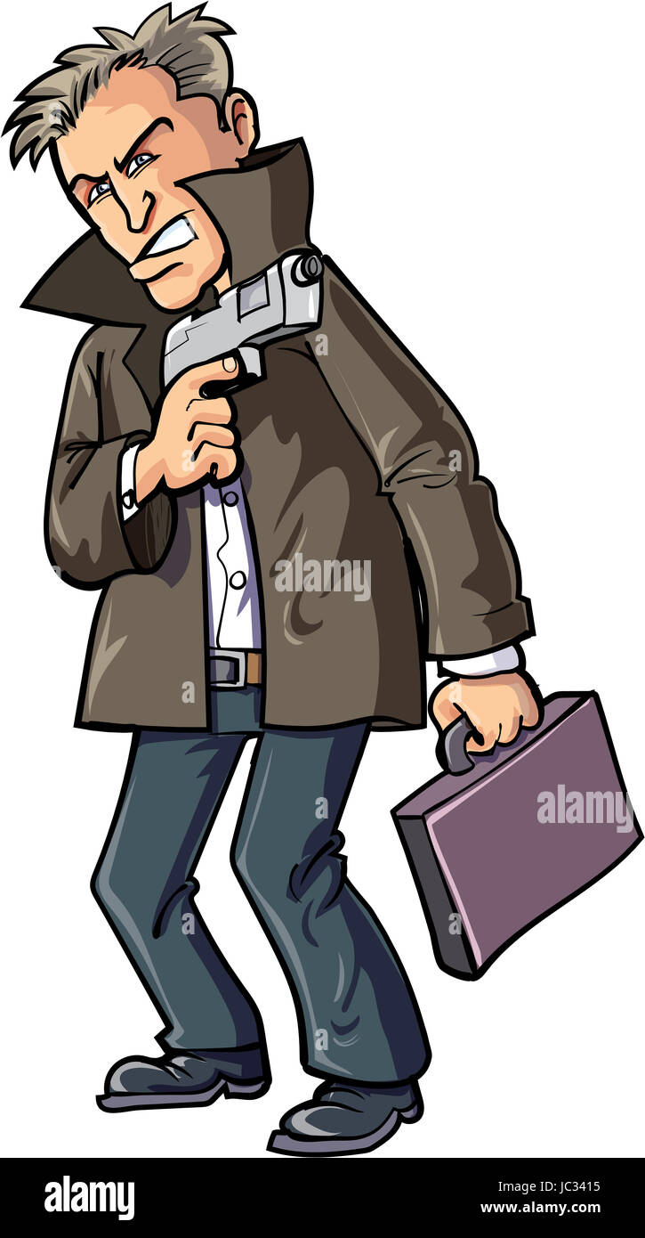 Cartoon agent with gun and suitcase. Isolated on white Stock Photo - Alamy