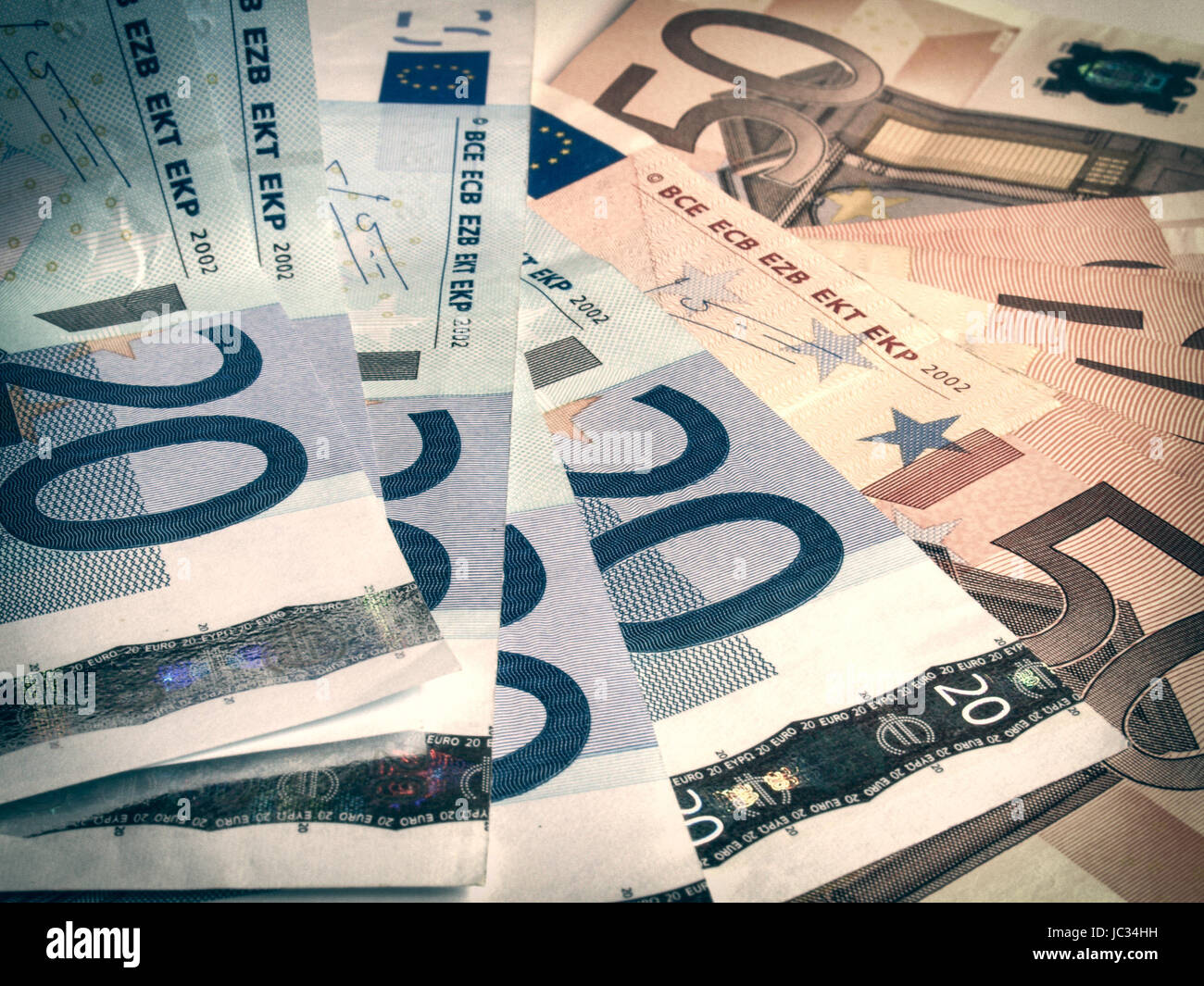 Vintage looking Range of 20 and 50 Euro banknotes useful as a ...