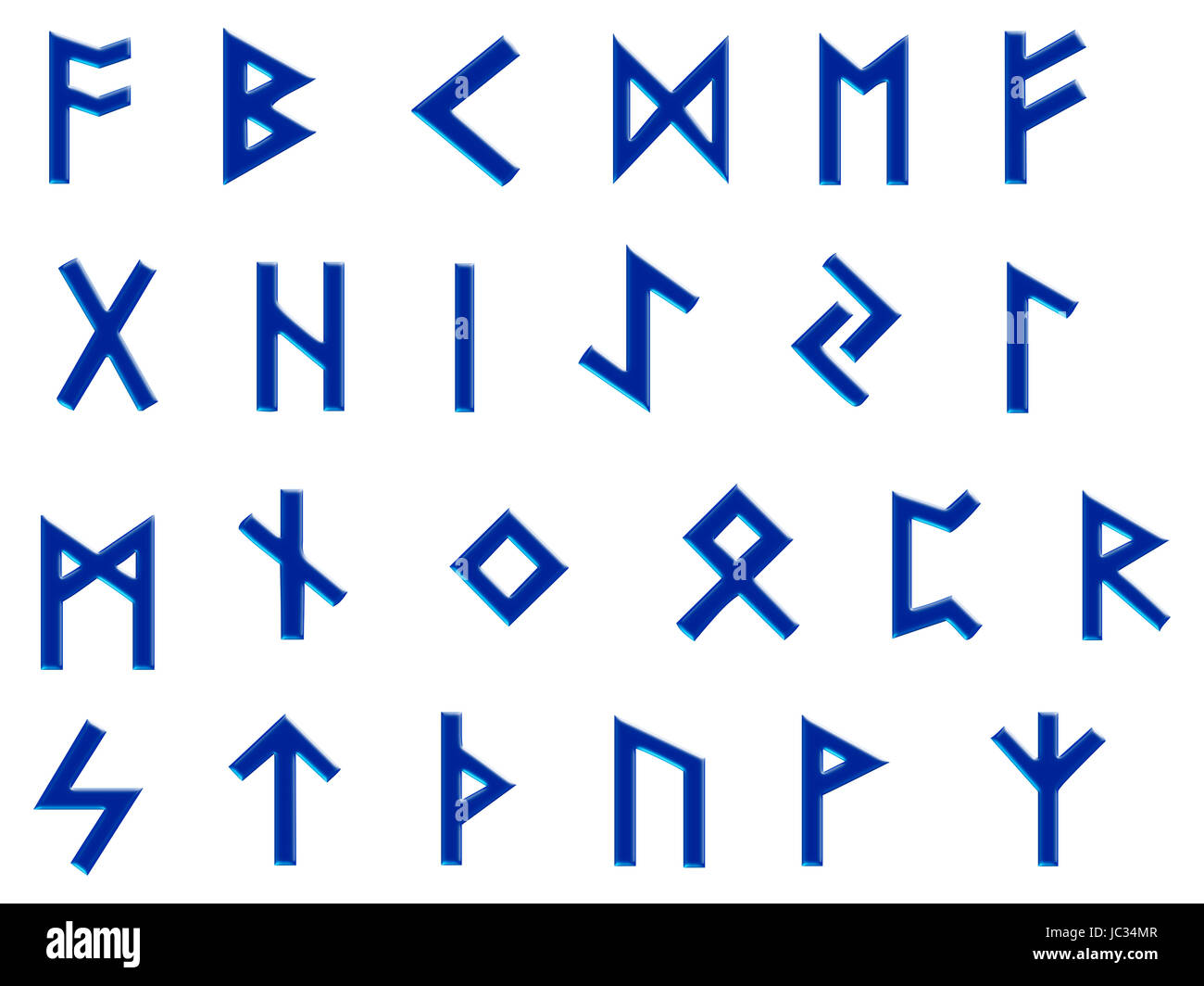 Set of runes, the old germanic futhark on white and finished in a ...