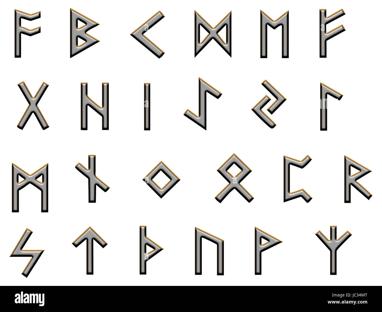 Set of runes, the old germanic futhark on white and finished to look ...