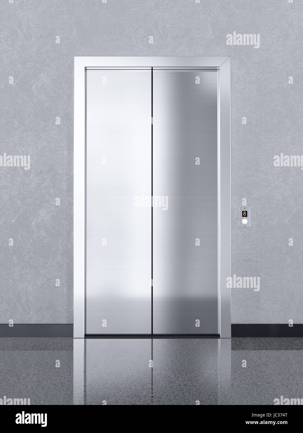 Closed chrome metal office building elevator doors realistic. 3d ...