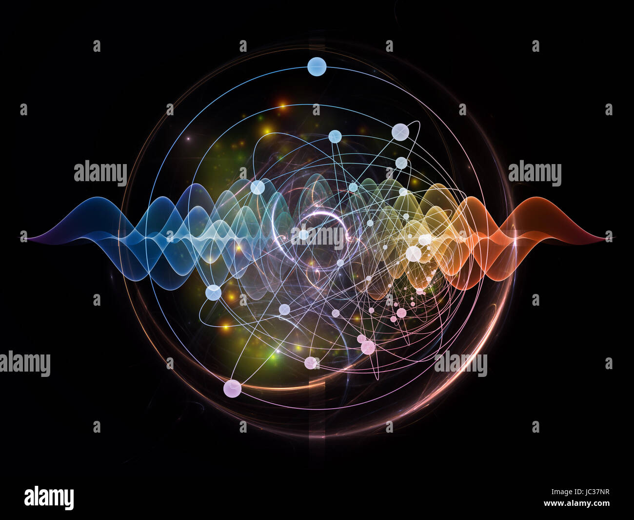 Atomic series. Abstract concept of atom and quantum waves illustrated ...