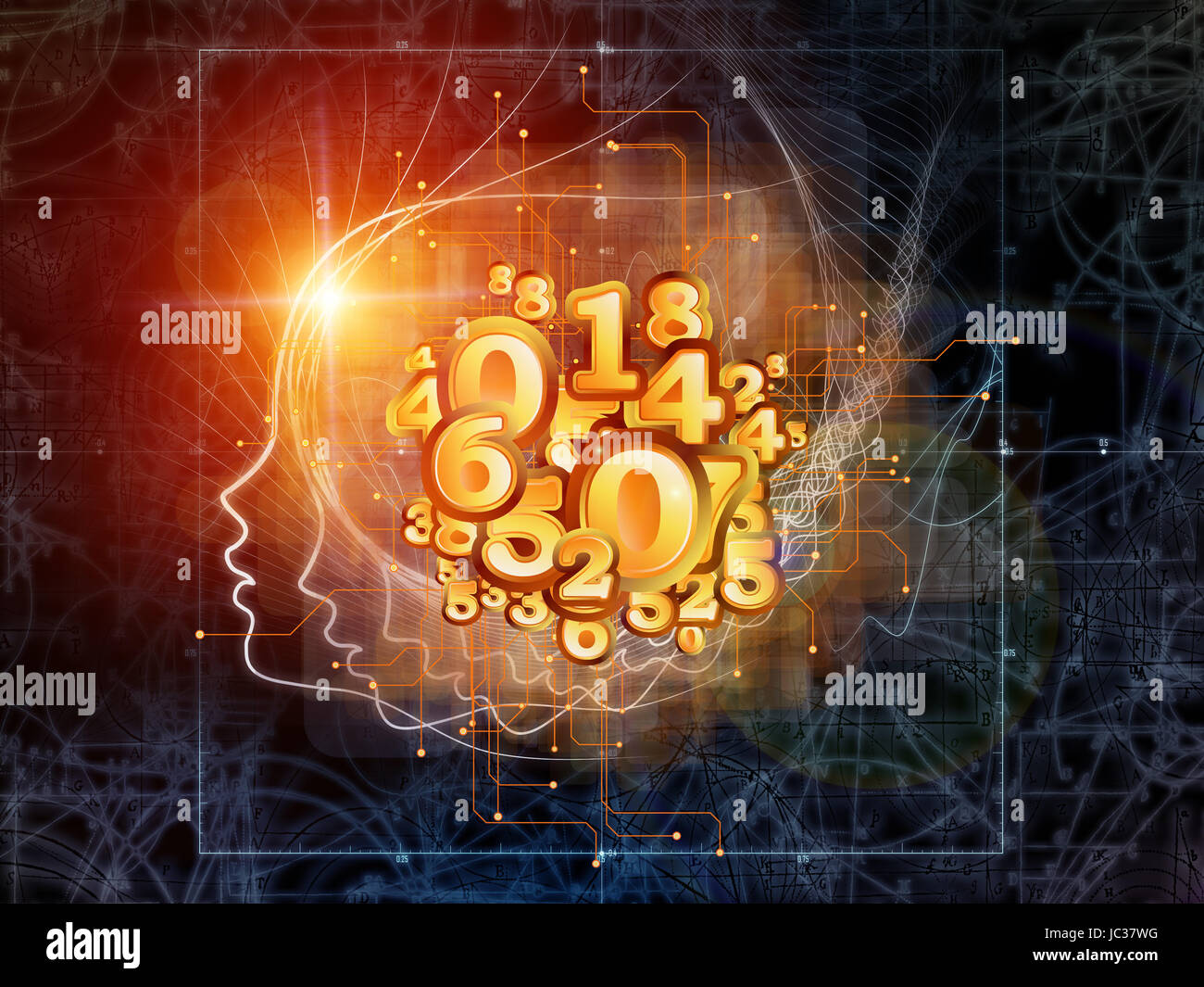 Strange Geometry series. Composition of human head profile, math and ...