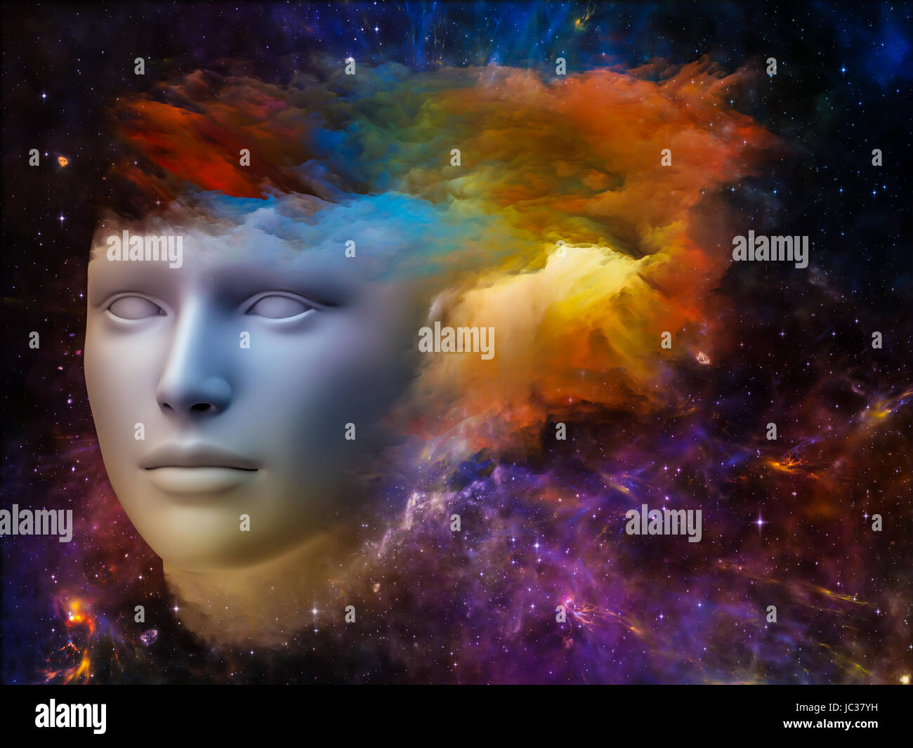 Colorful Mind series. Background design of human head and fractal ...