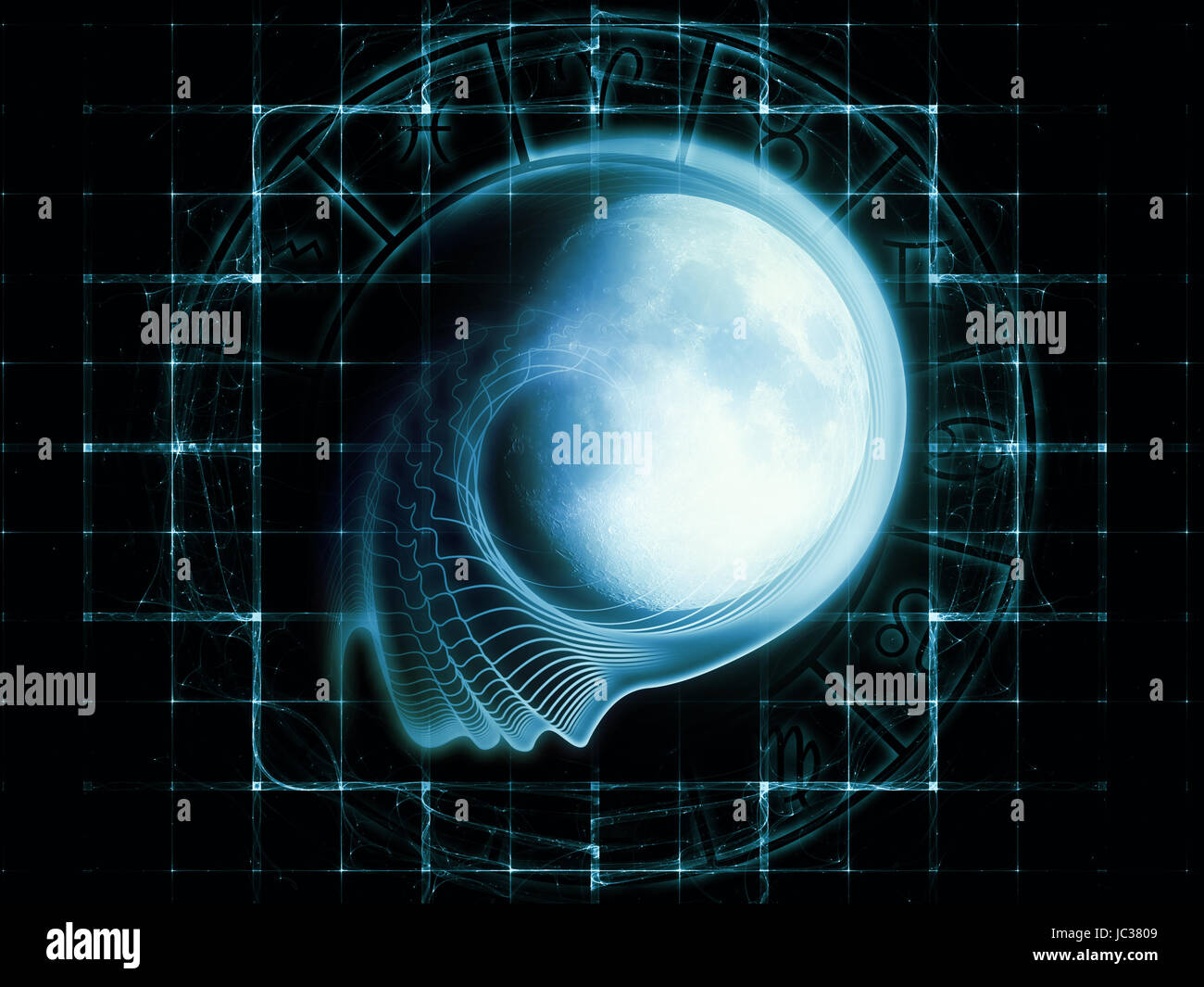 Inner Moon series. Arrangement of moon, human profile and astrological ...