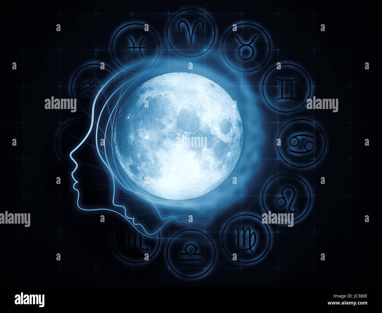 Inner Moon series. Interplay of moon, human profile and astrological ...
