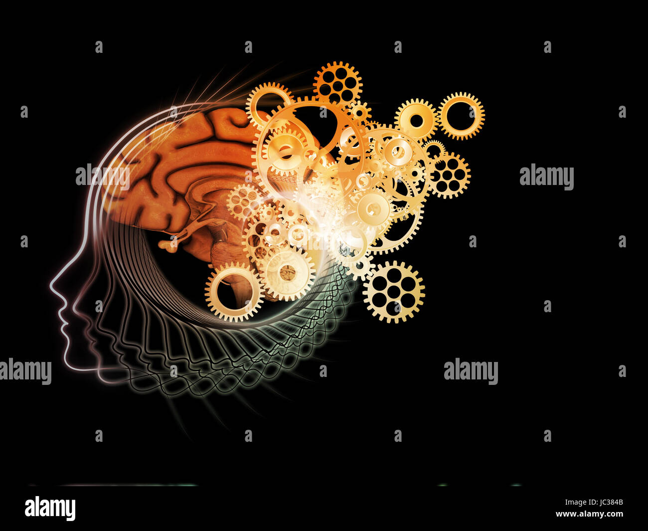Human Mind series. Abstract design made of brain, human outlines and ...