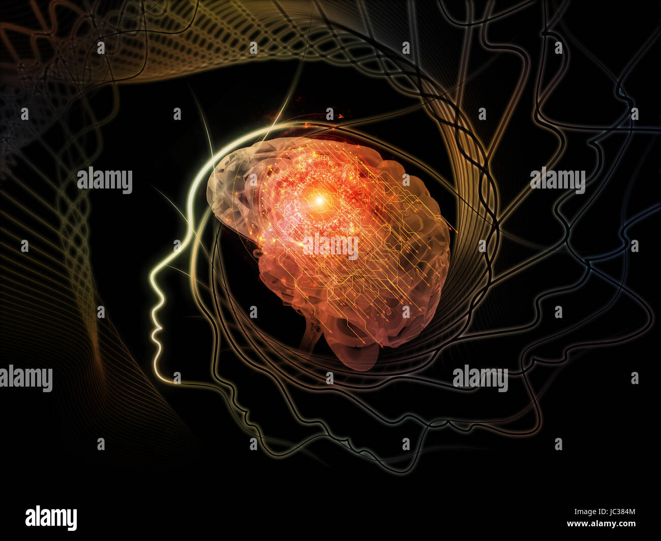 Human Mind series. Abstract design made of brain, human outlines and ...