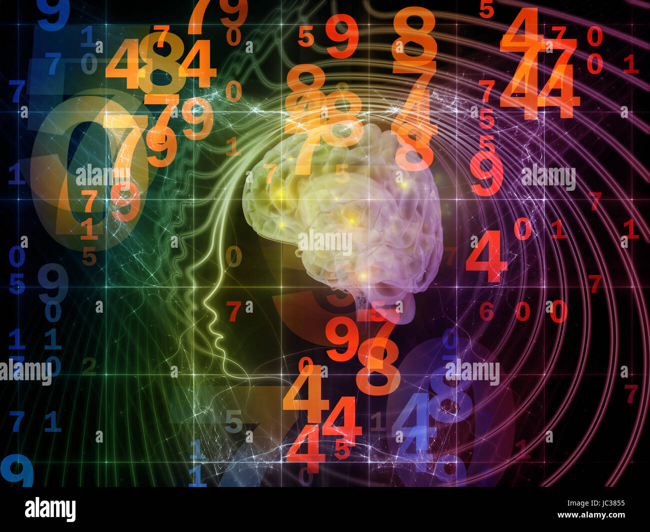 Human Mind series. Composition of brain, human outlines and fractal ...