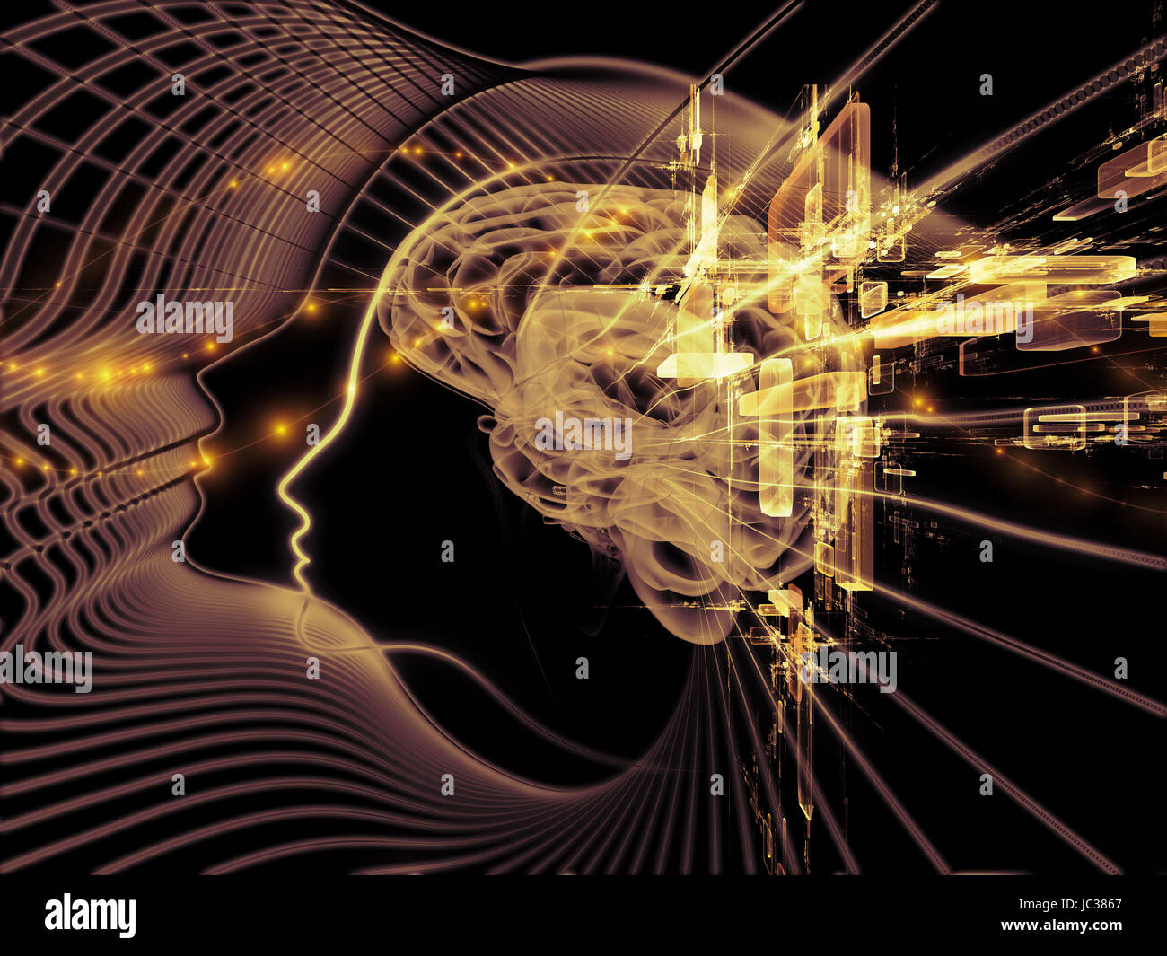 Human Mind series. Artistic background made of brain, human outlines ...