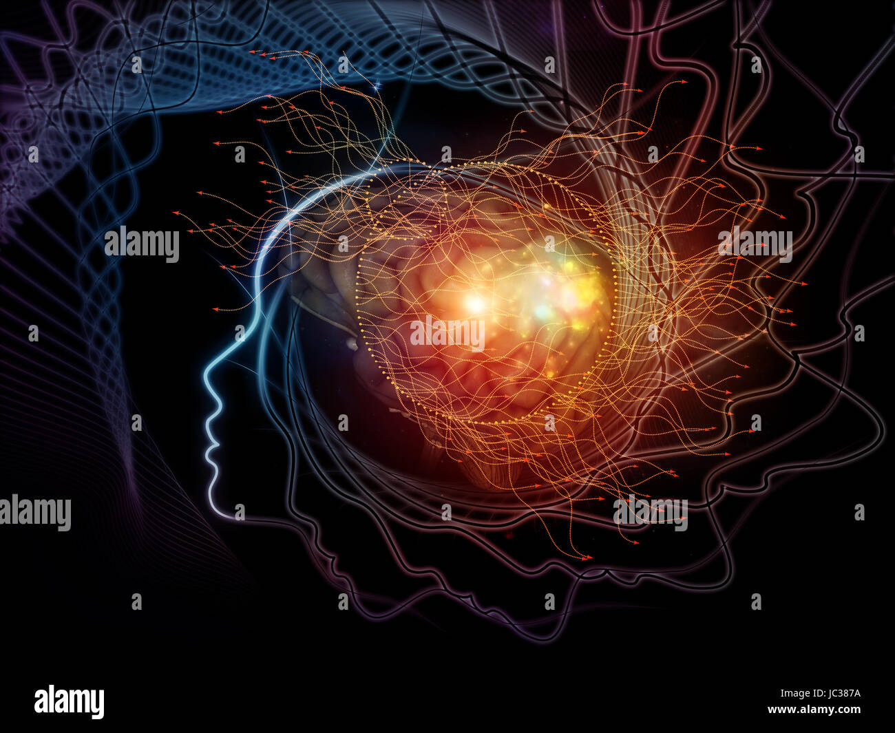 Human Mind series. Abstract arrangement of brain, human outlines and ...